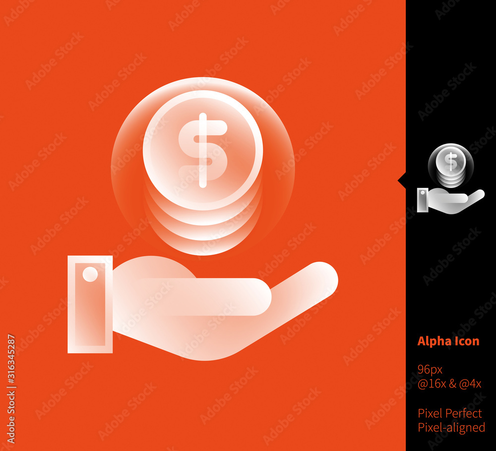 Hand and coin alpha icon - vector illustrations for branding, web ...