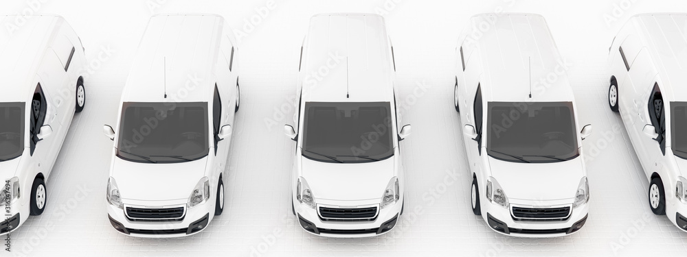 E-mobility, electric delivery cargo van generic top down view white ...