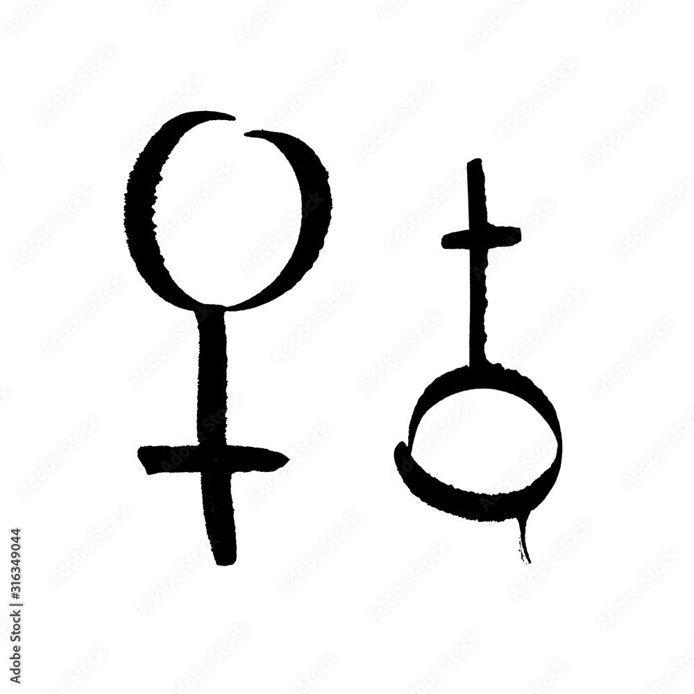 Female sign hand-drawn with black ink in grunge style (Venus Mirror ...