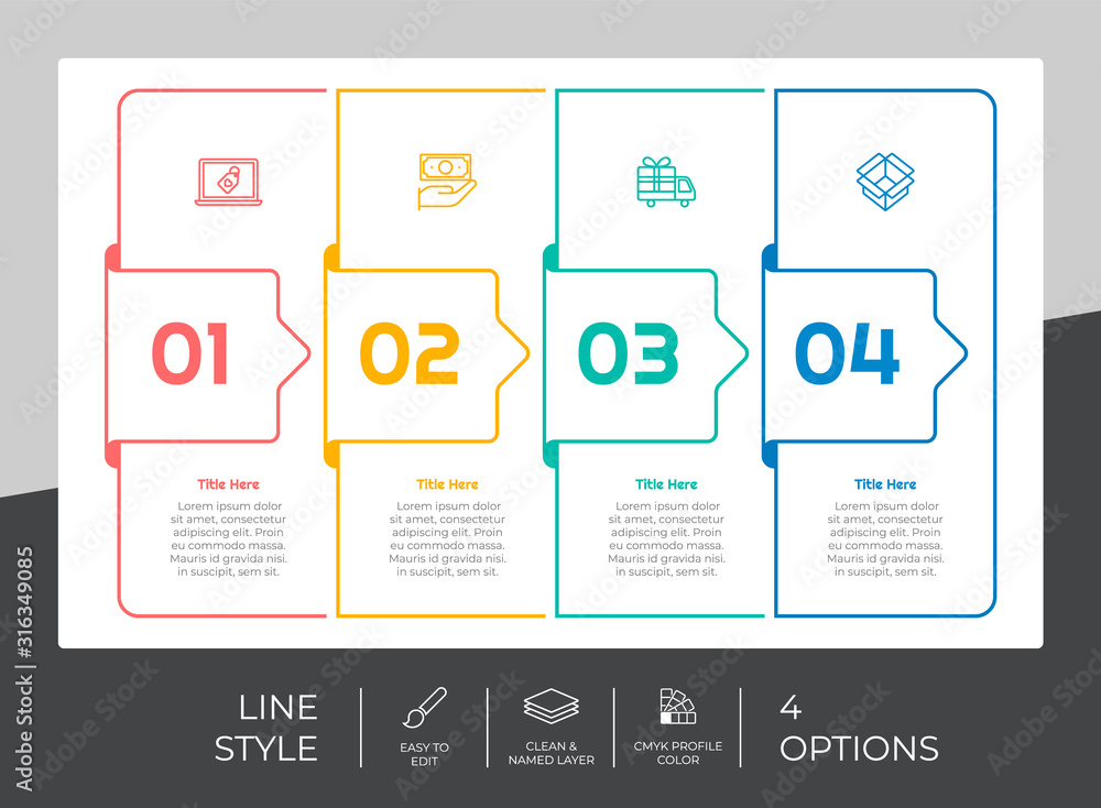 Workflow square infographic vector design with 4 options and line ...