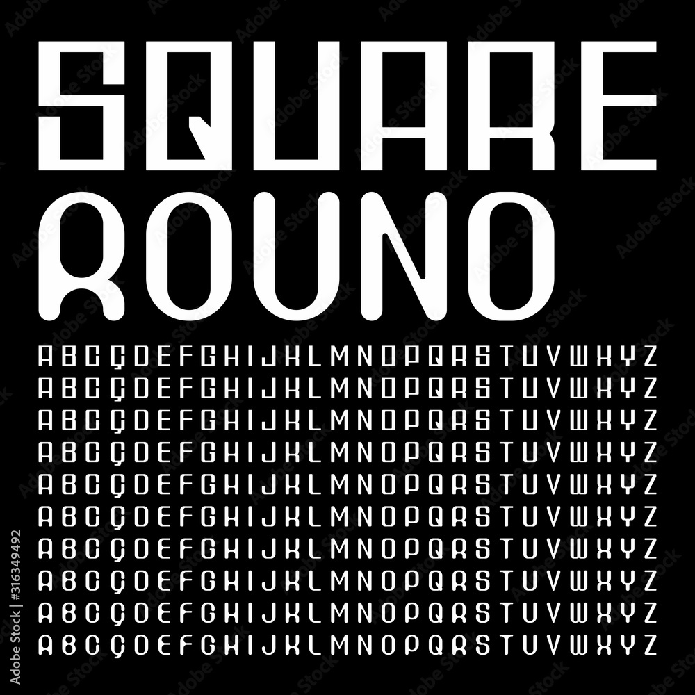 Ten Levels Square to Rounded Corner Regular Sans Serif Font (Vector ...