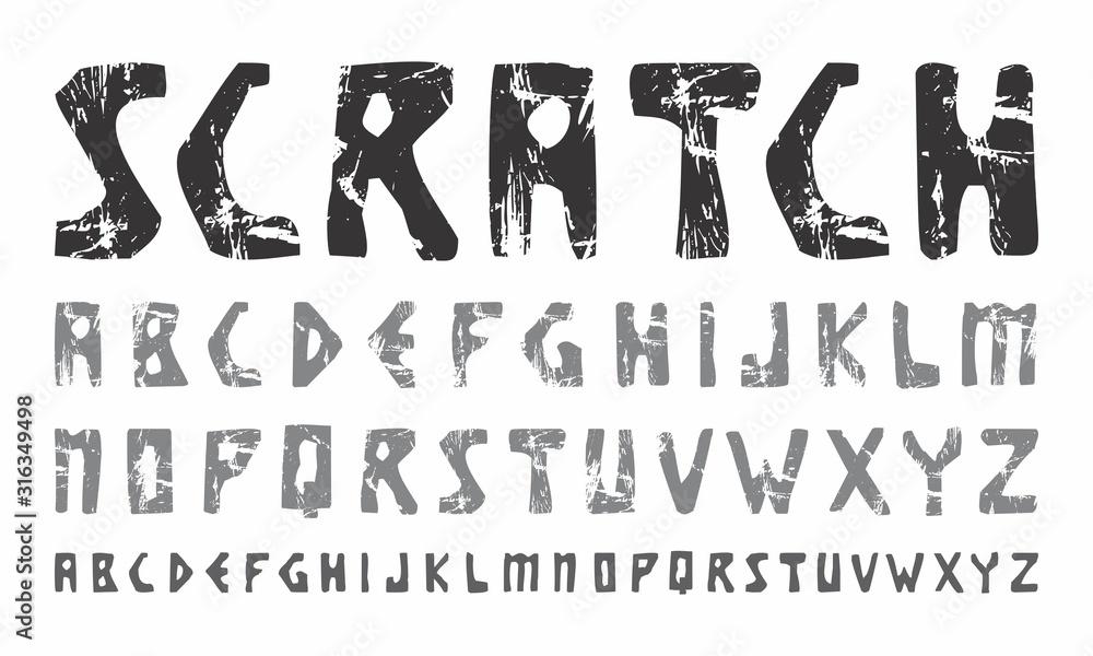 Scratched Paint Handcrafted Typeface (Vector Font). Organic Texture ...