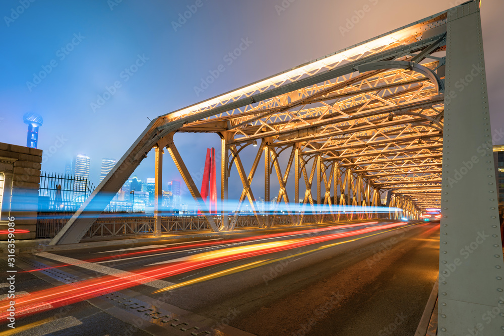 The track of the car on the iron bridge, baiduqiao, Shanghai, China ...