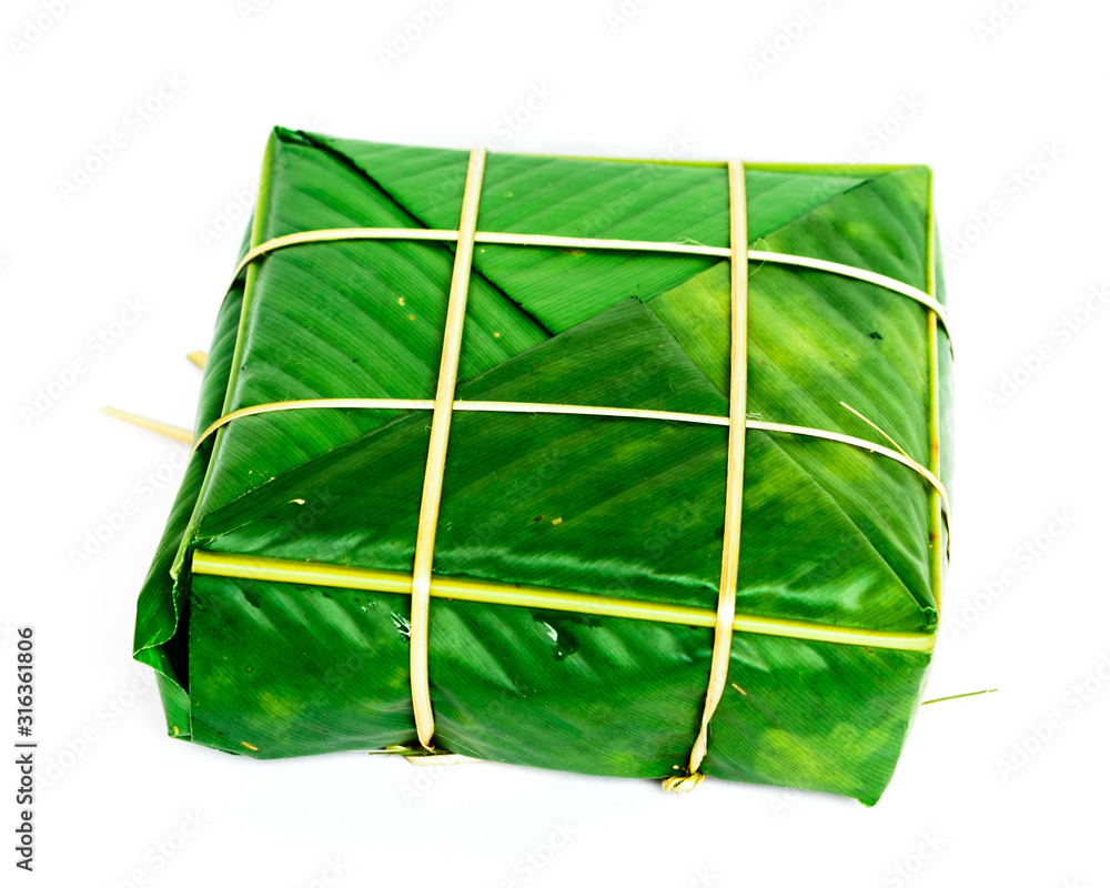 Studio shot single Chung Cake (square sticky rice cake) Vietnamese New ...