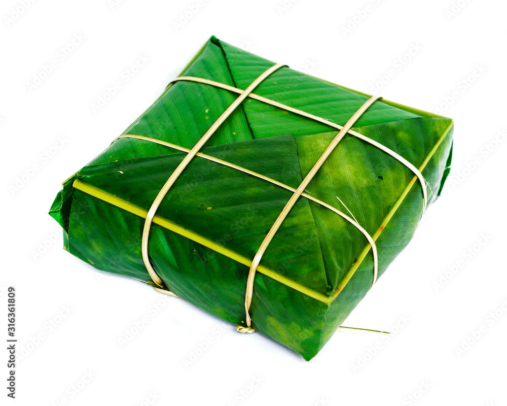 Studio shot single Chung Cake (square sticky rice cake) Vietnamese New ...