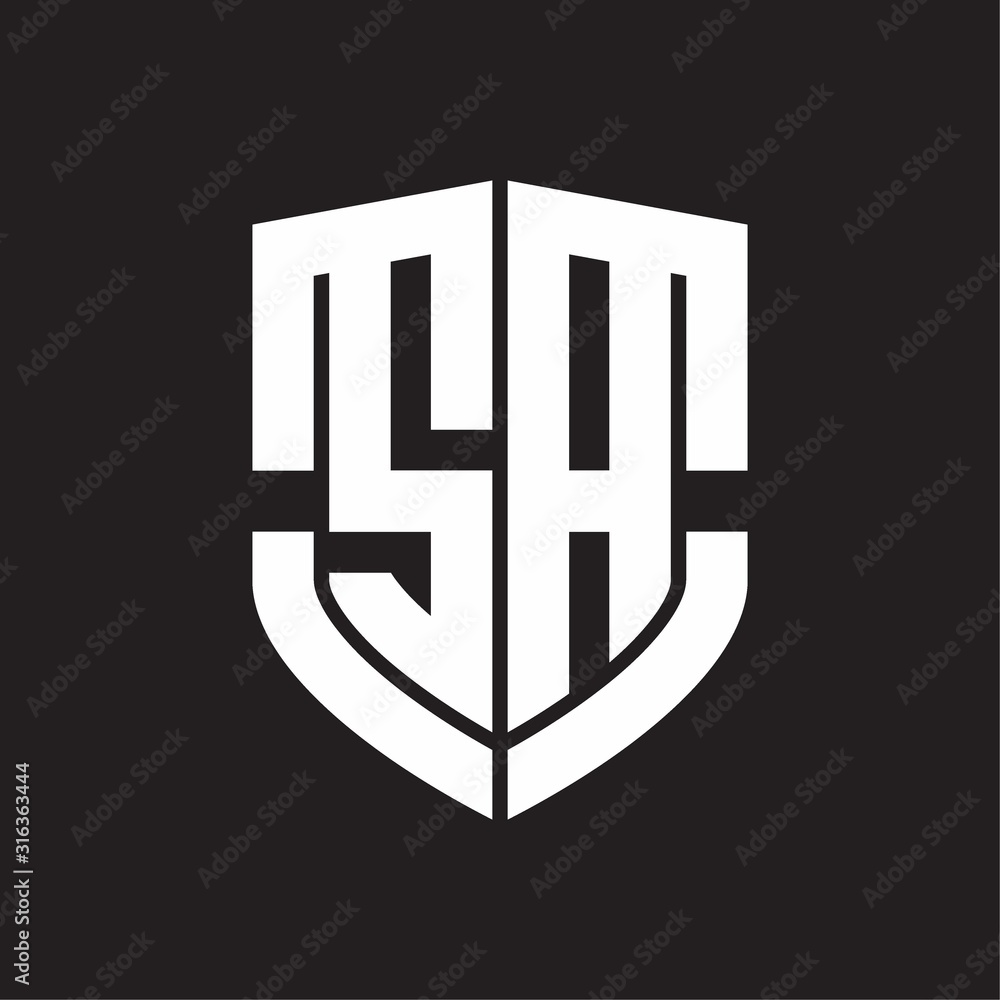 SA Logo monogram with emblem shield shape design isolated on black ...