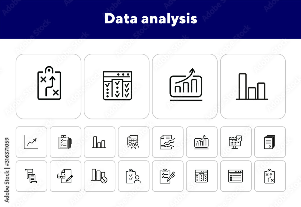 Data analysis icons. Set of line icons on white background. Data ...