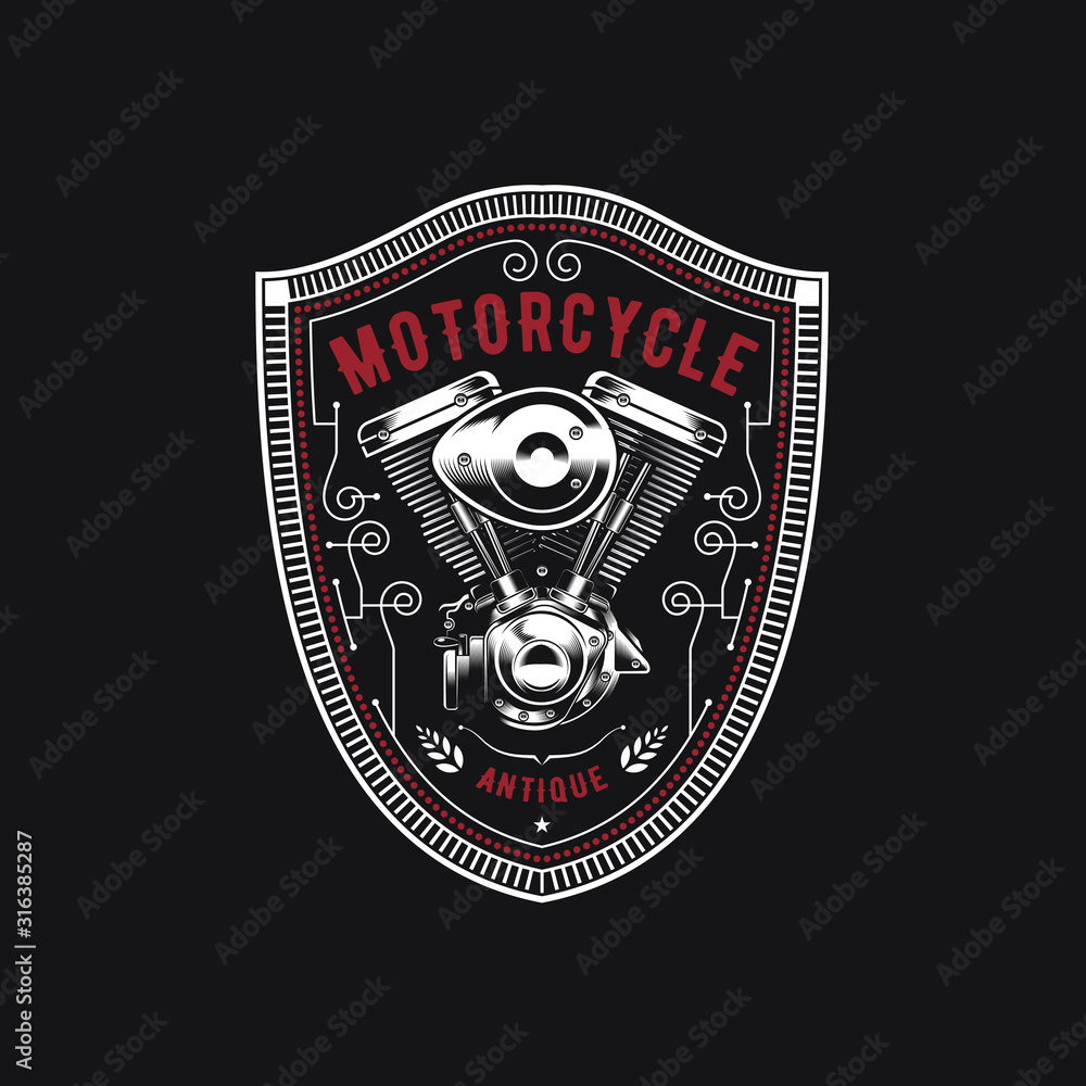 Vintage motorcycle twine engine emblem logo design inspiration. Stock ...
