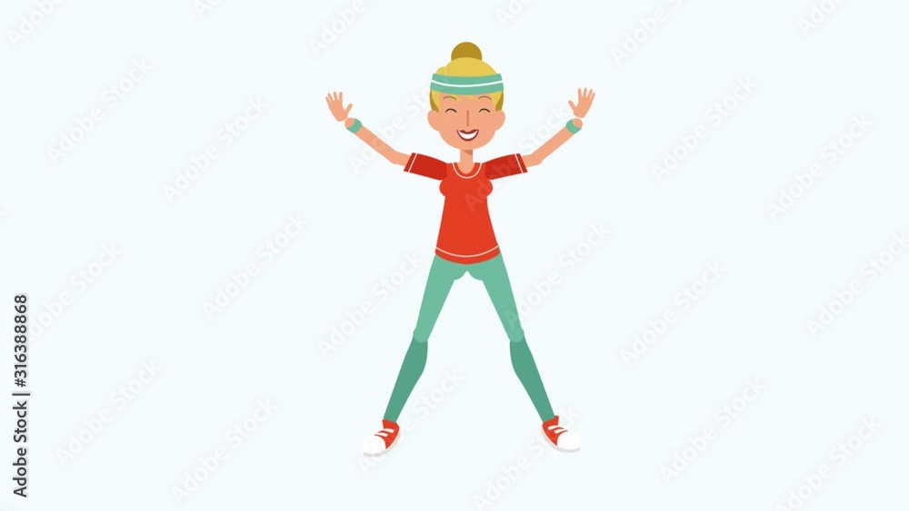 2D Flat cartoon colorful woman character animation. Female workout ...