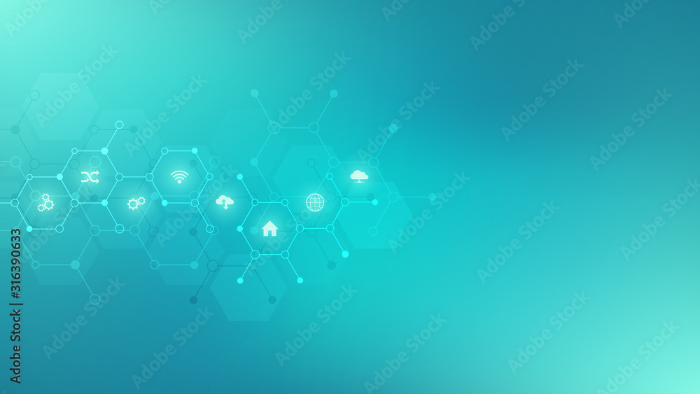 Technology background with flat icons and symbols. Concept and idea for ...