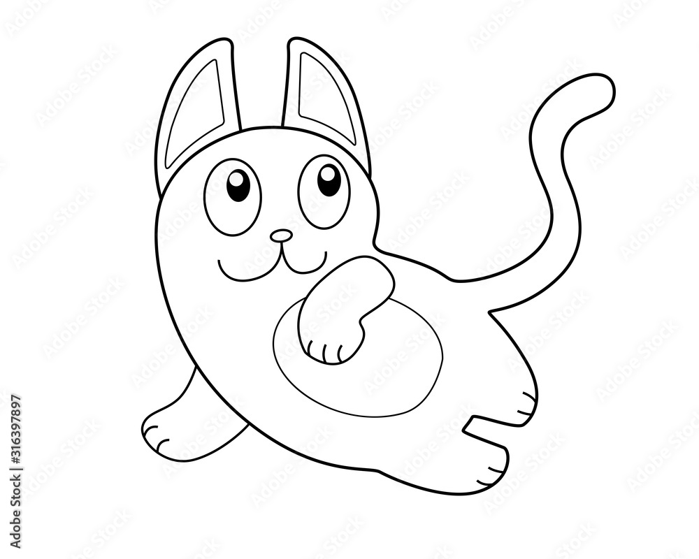 Cat. Cute, funny, children's stylized kitten. Vector linear cat ...