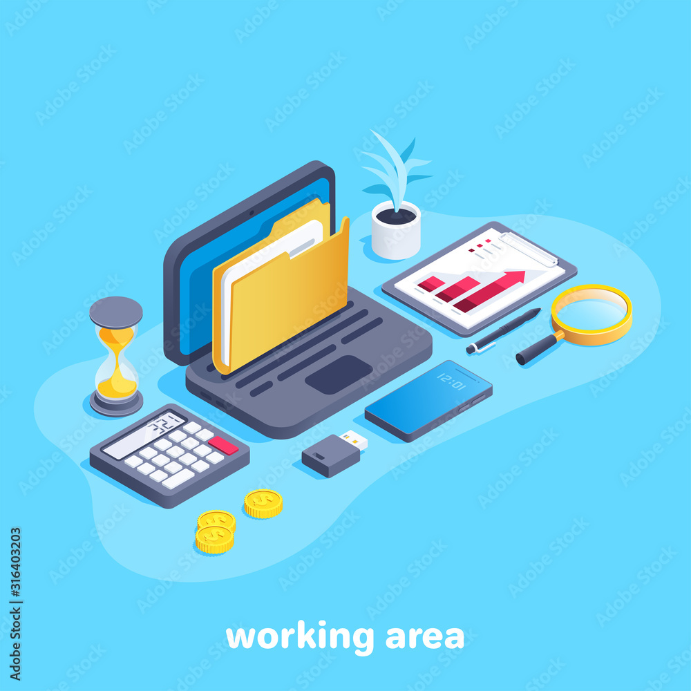 isometric vector image on a blue background, a set of elements on a ...