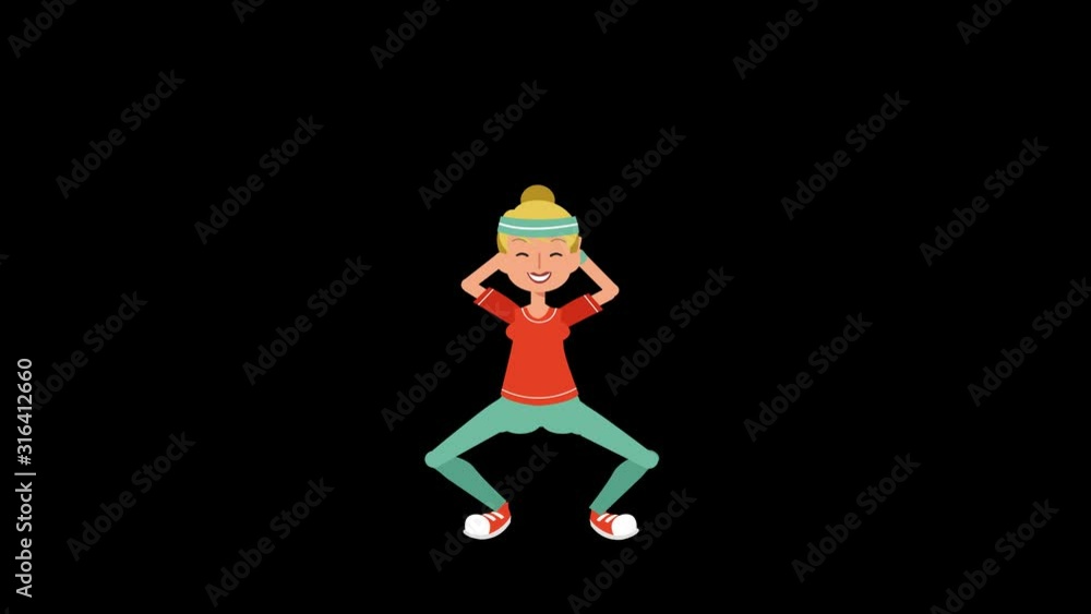 2D Flat cartoon colorful woman character animation. Female workout ...
