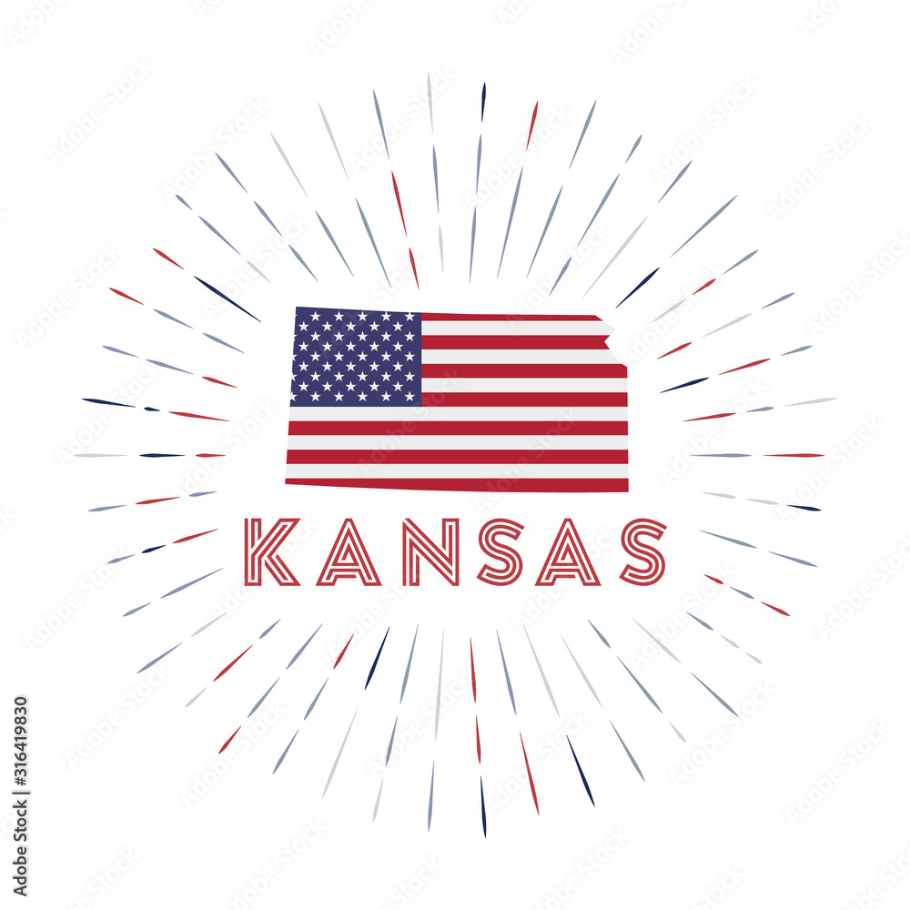 Kansas sunburst badge. The us state sign with map of Kansas with ...