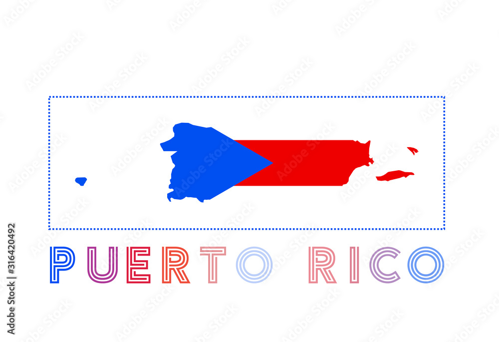Puerto Rico Logo. Map of Puerto Rico with country name and flag ...