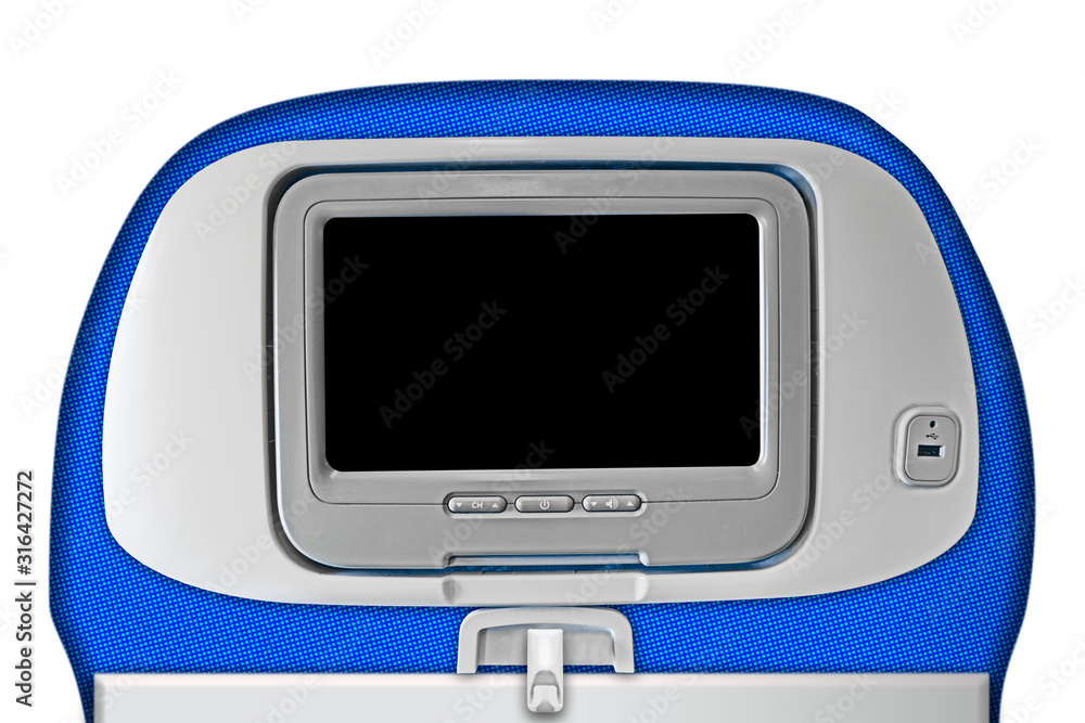 modern airplane travel seat with blank inflight entertainment system ...