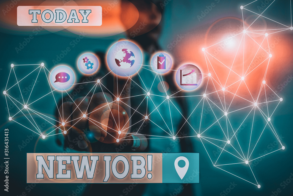 Writing note showing New Job. Business concept for recently having paid ...