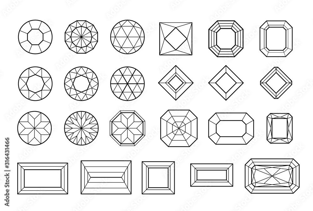 Vector set of diamond design elements. Crystal forms. Geometric shapes ...