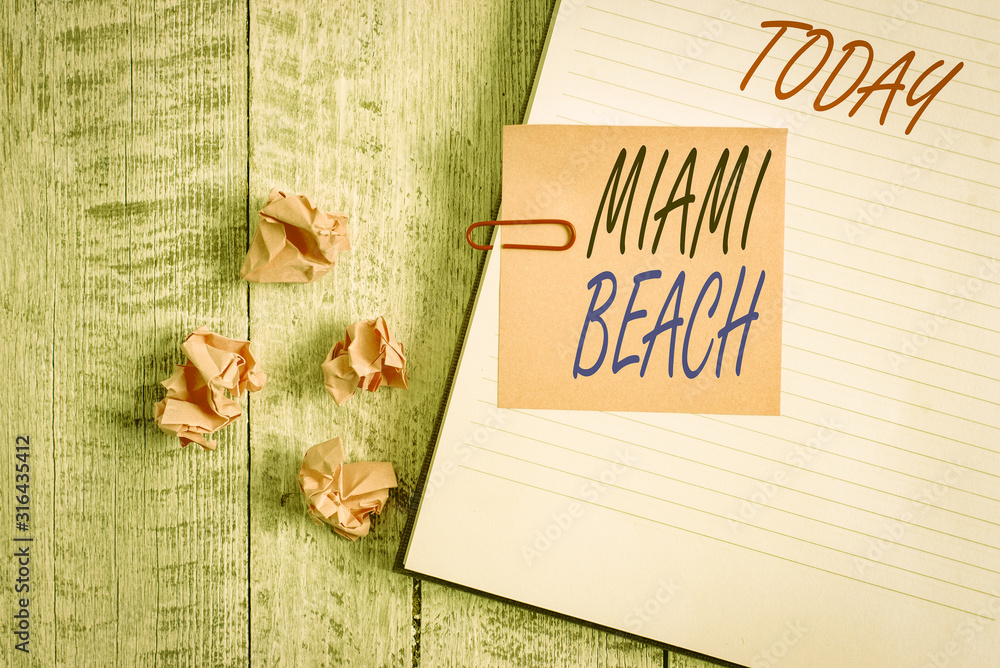 Writing note showing Miami Beach. Business concept for the coastal ...