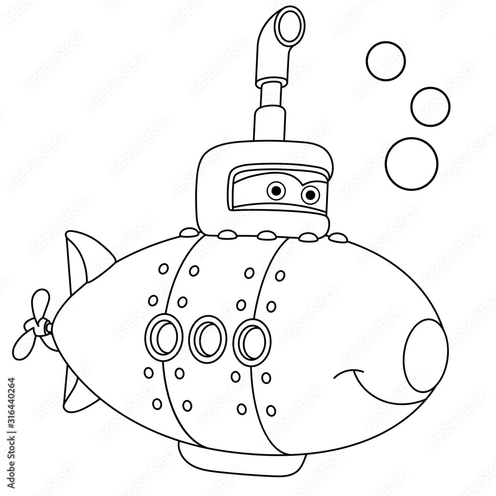 coloring page with submarine ship Stock Vector | Adobe Stock