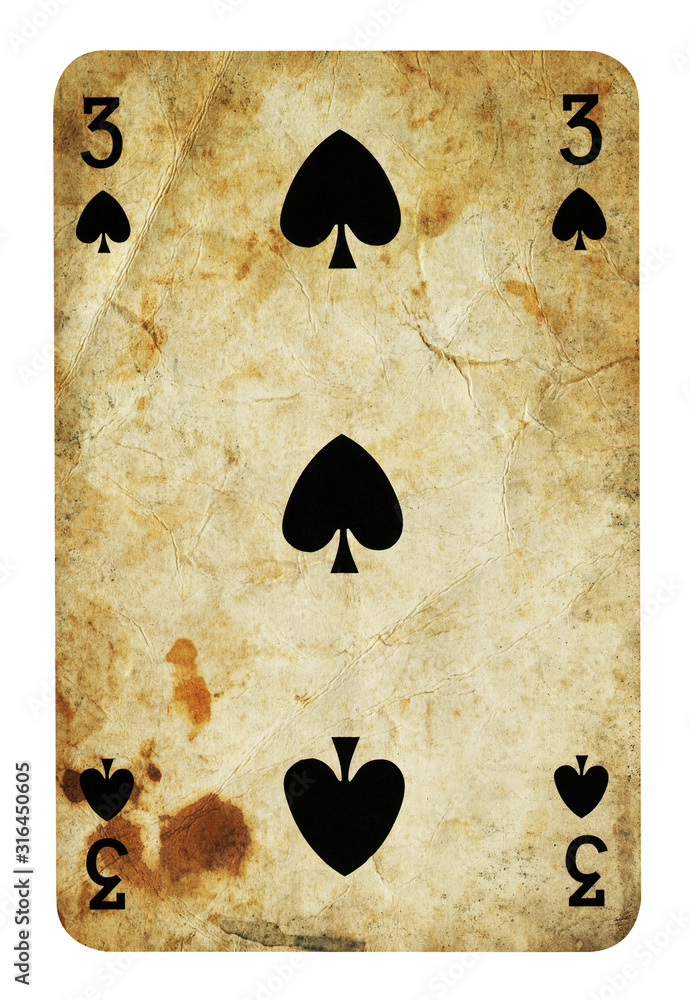 Three of Spades Vintage playing card - isolated on white (clipping path ...