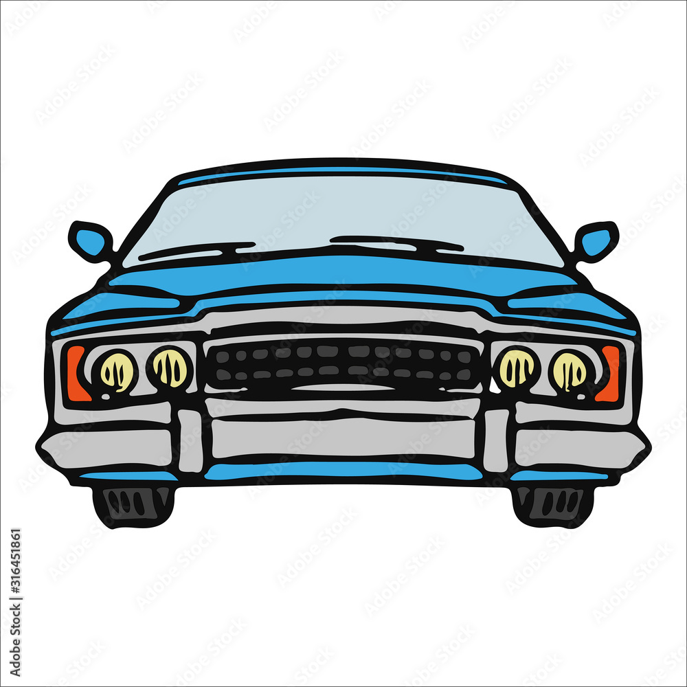 Passenger classic car. Front view. Vector drawing. Isolated object on a ...