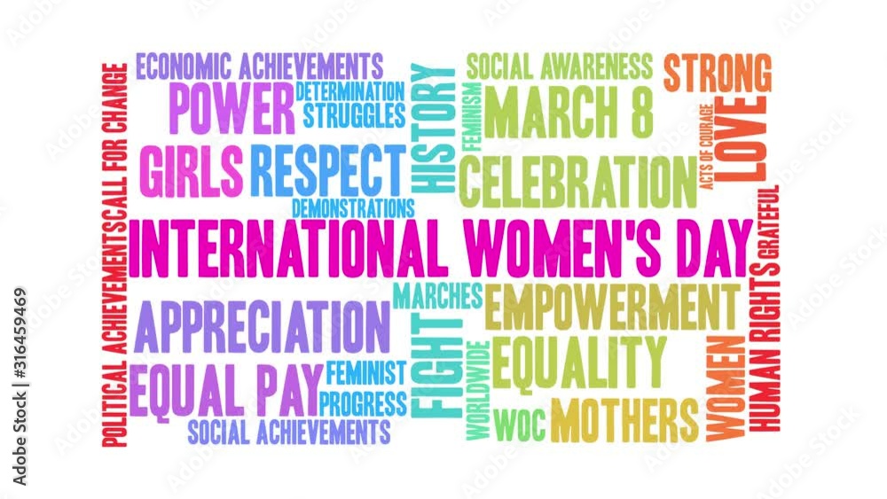 International Women's Day Animated Word Cloud on a white background ...