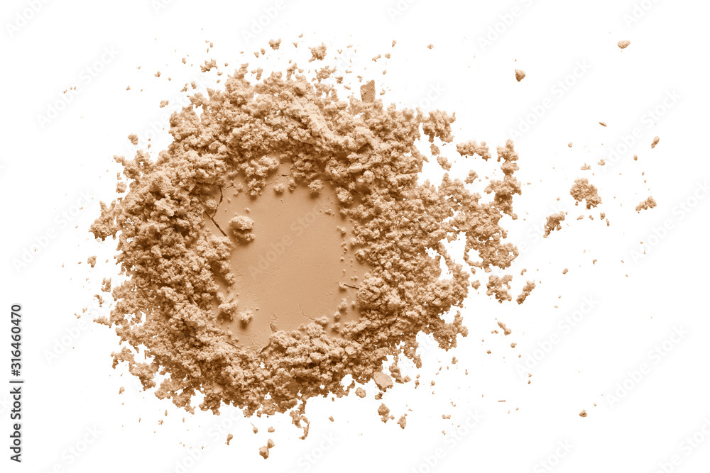 Makeup powder texture. Crushed beige foundation swatch isolated on ...