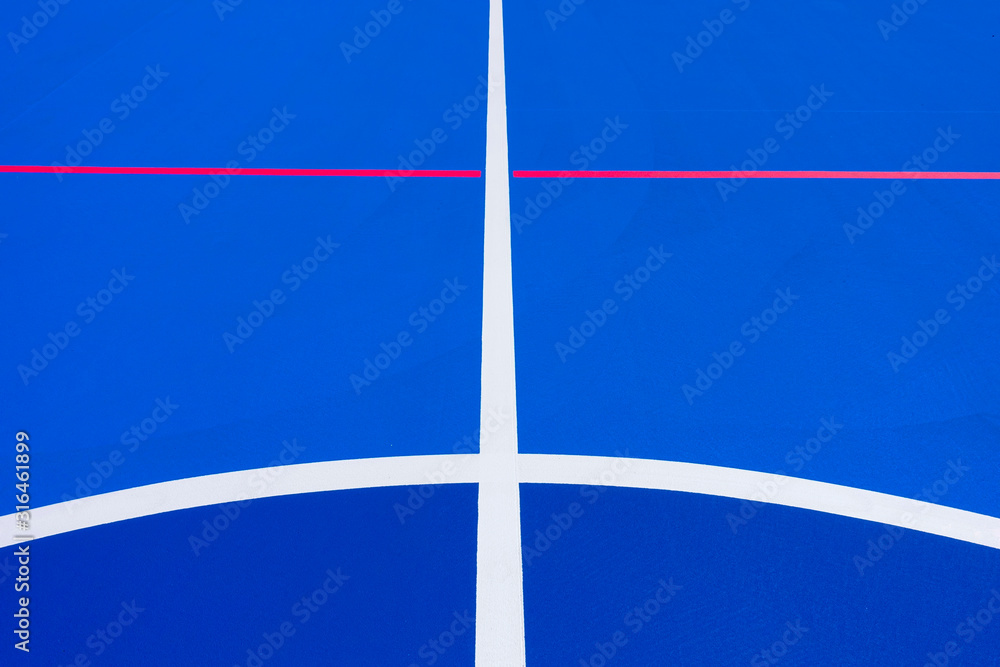 Design of a sports field, with blue background and red and yellow white ...