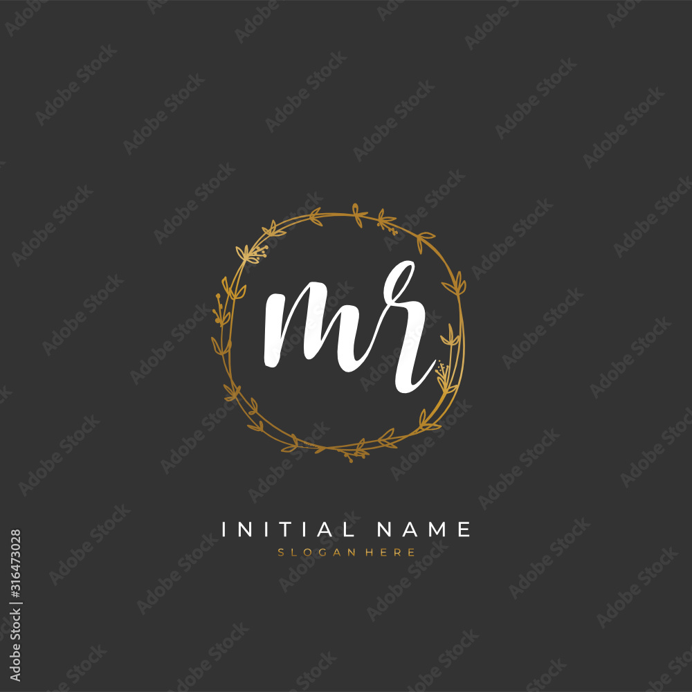 Handwritten initial letter M R MR for identity and logo. Vector logo ...