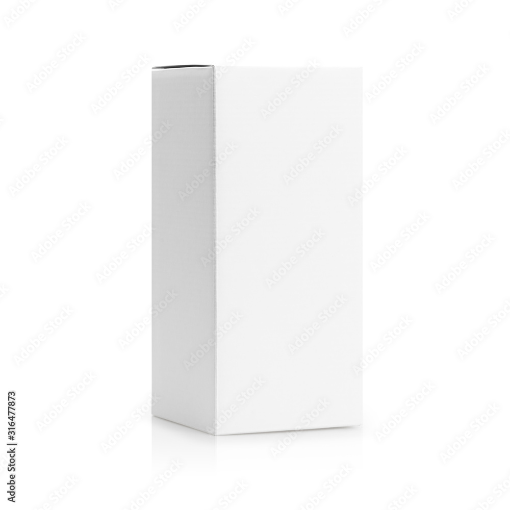 White box product tall shape packaging in front view isolated on white ...