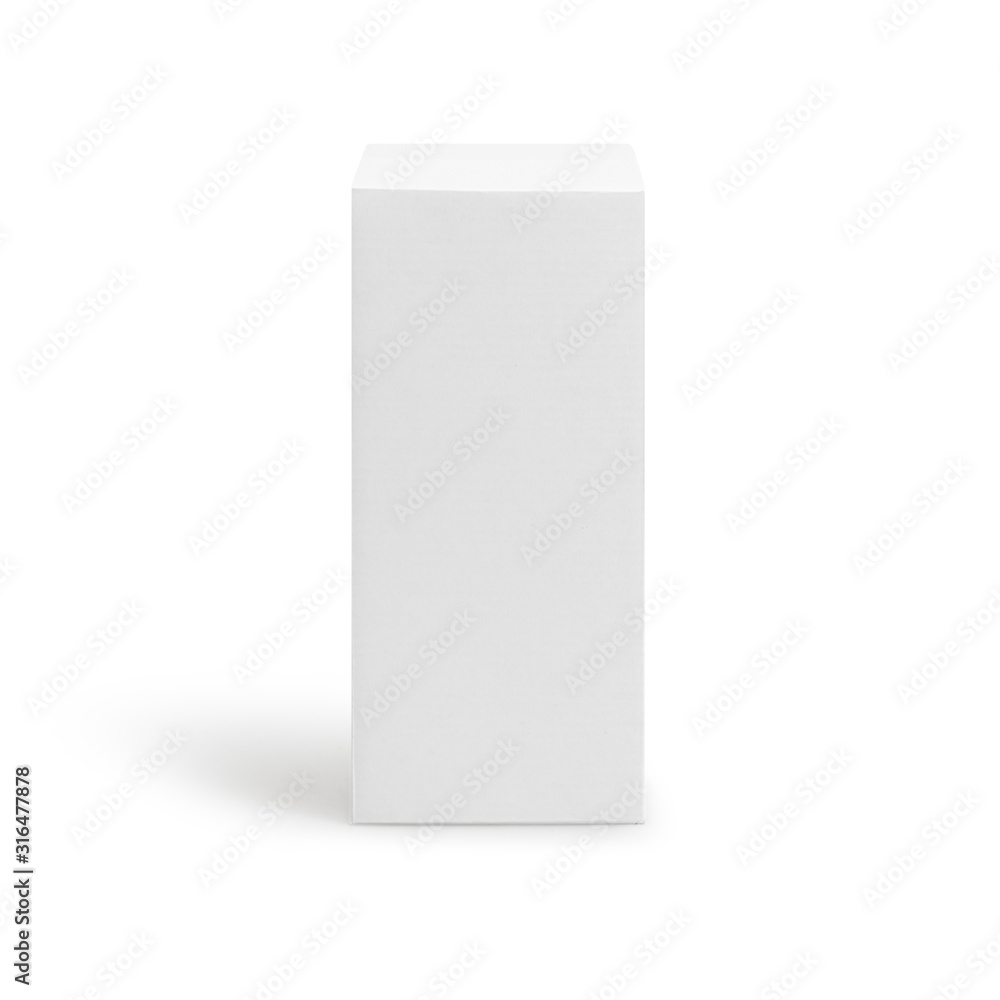 White box tall shape product packaging in front view isolated on white ...