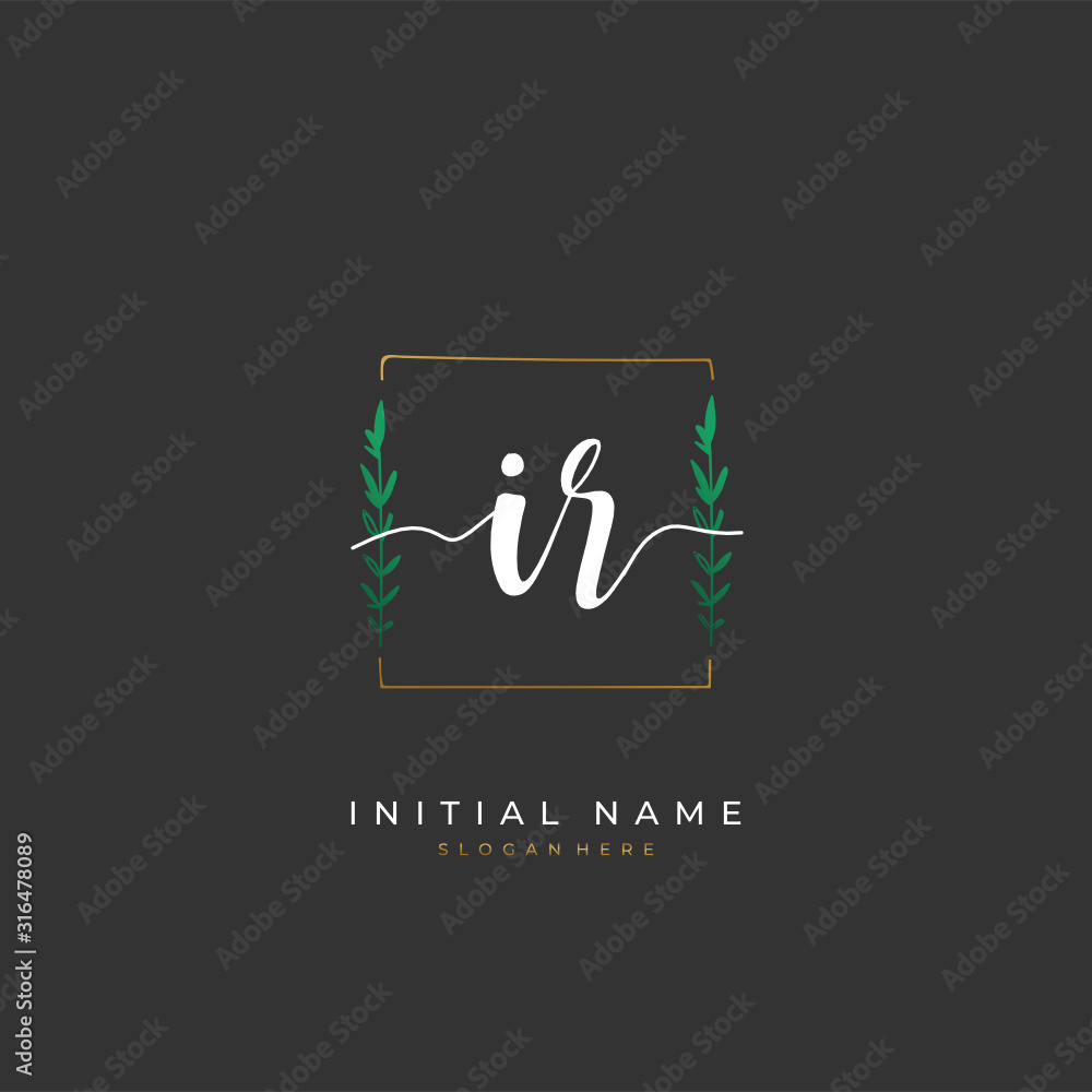 Handwritten initial letter I R IR for identity and logo. Vector logo ...