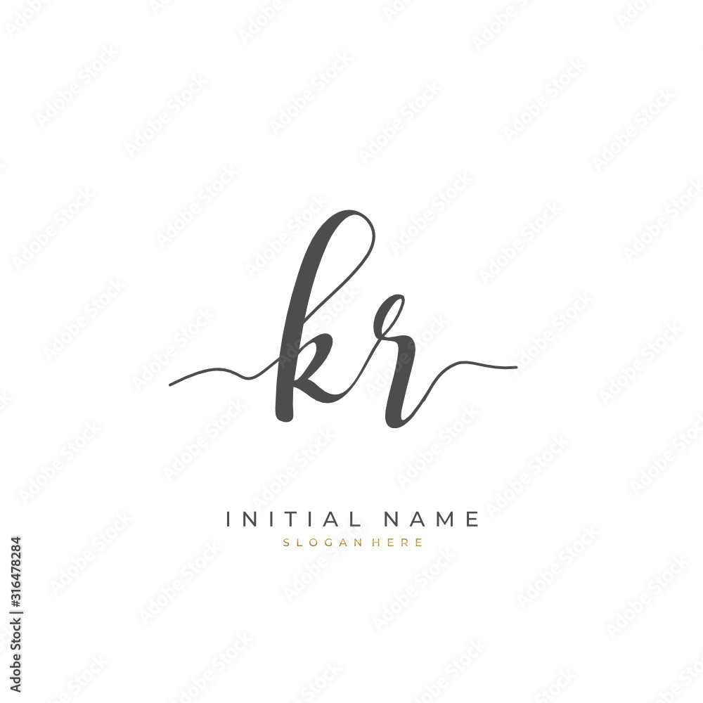 Handwritten initial letter K R KR for identity and logo. Vector logo ...