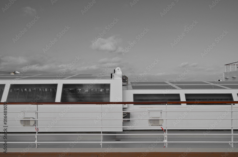 Close up and detail of retractable or sliding roof of solarium and ...