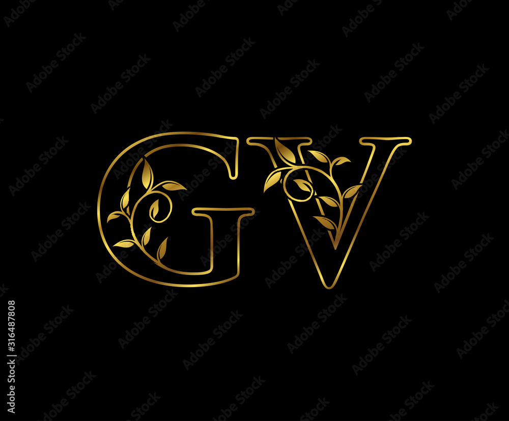 Golden G, V and GV Classy Luxury Letter Logo Icon Stock Vector | Adobe ...