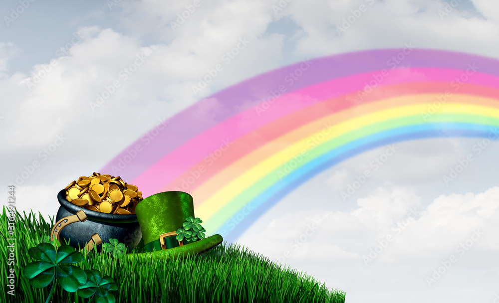 Lucky Pot Of Gold Rainbow Stock Illustration | Adobe Stock