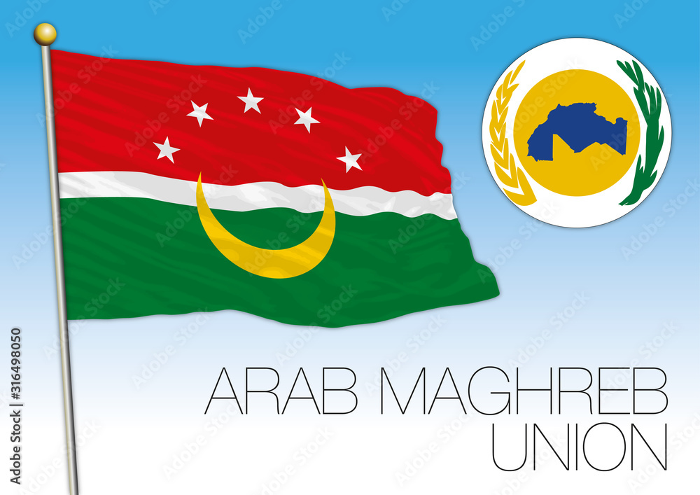 Arab Maghreb Union official flag and coat of arms, north africa, vector ...