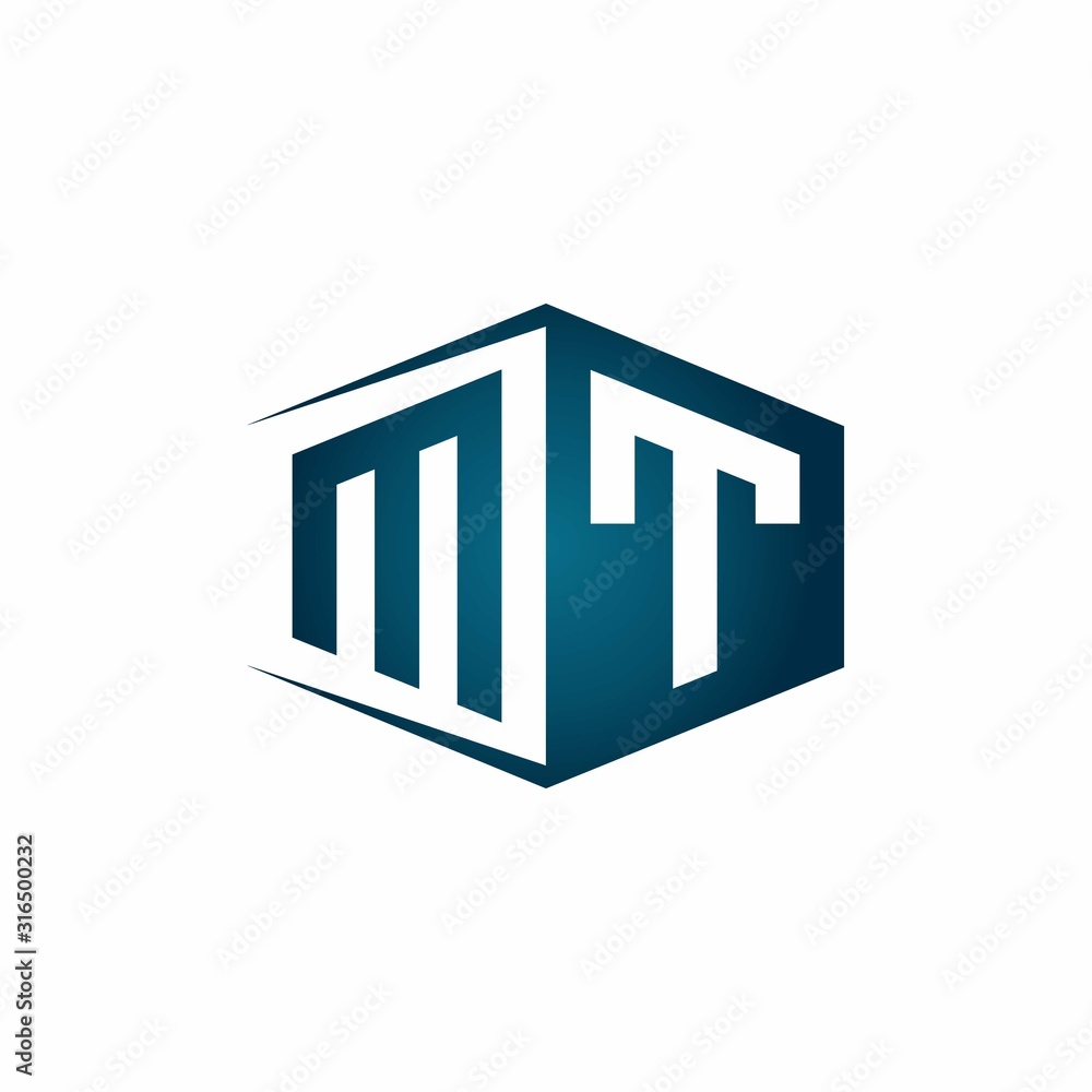 MT monogram logo with hexagon shape and negative space style ribbon ...