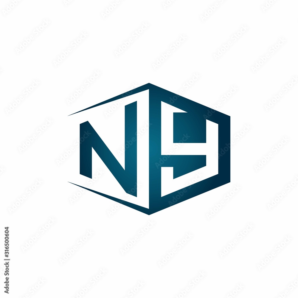 NY monogram logo with hexagon shape and negative space style ribbon ...