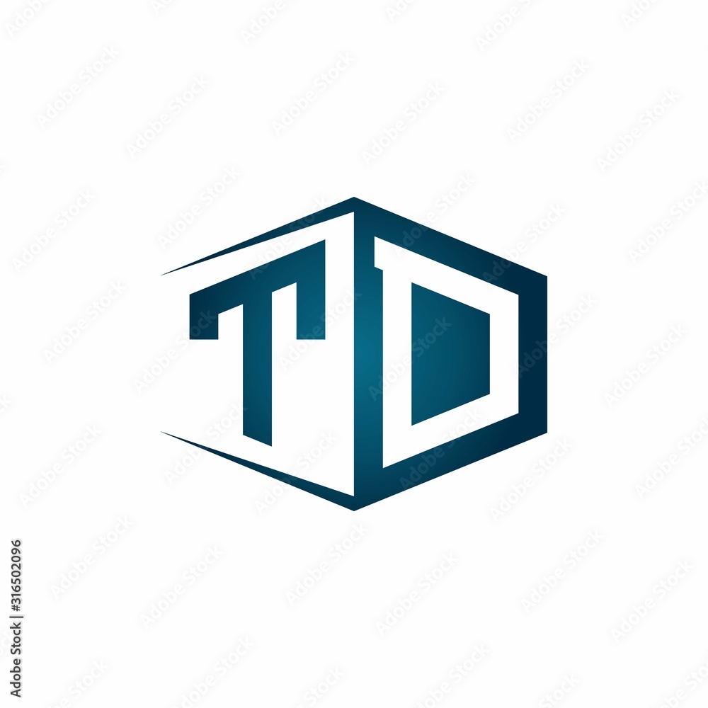 TD monogram logo with hexagon shape and negative space style ribbon ...