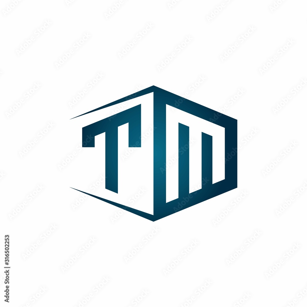 TM monogram logo with hexagon shape and negative space style ribbon ...