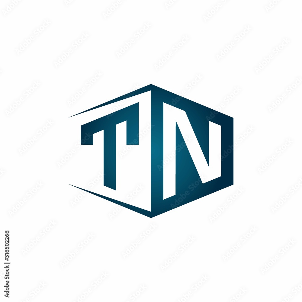 TN monogram logo with hexagon shape and negative space style ribbon ...