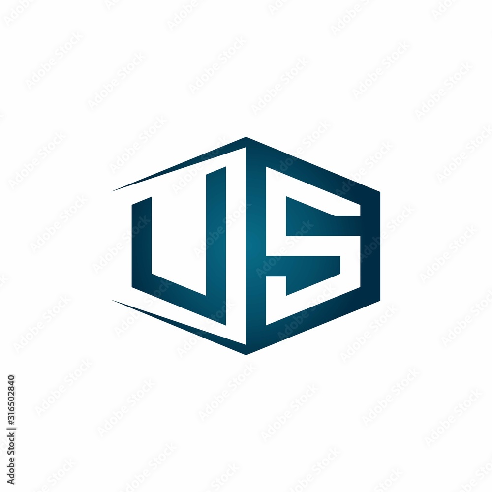 US monogram logo with hexagon shape and negative space style ribbon ...