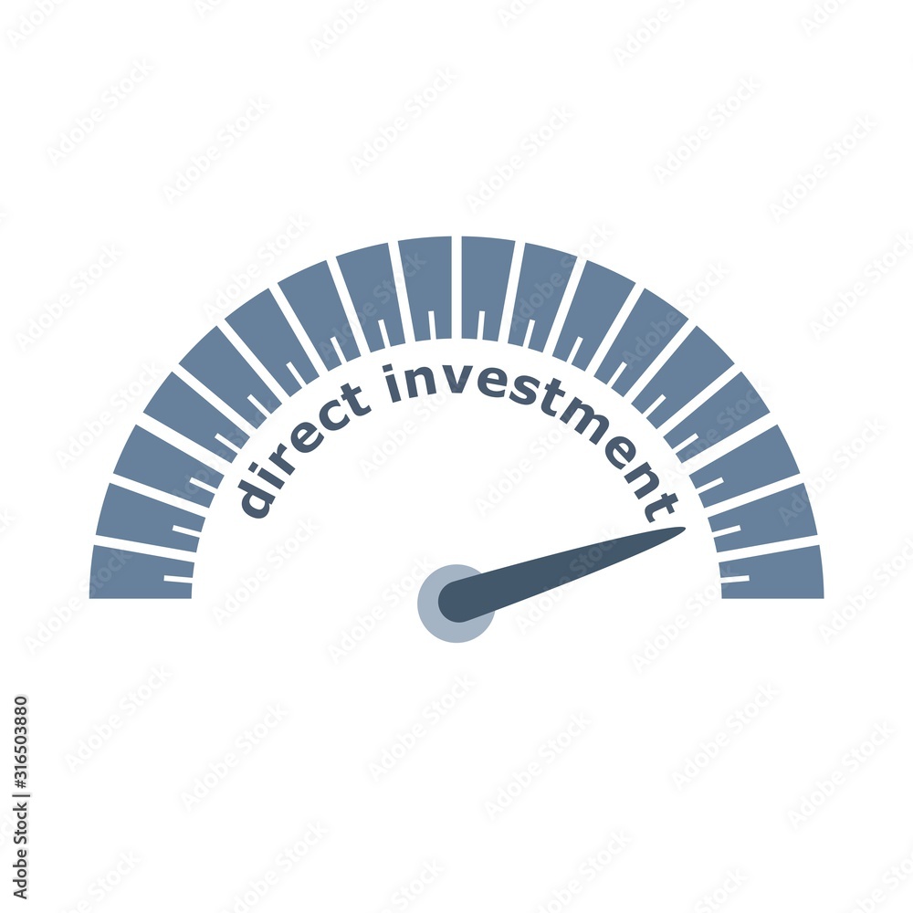 Direct investment level scale with arrow. The measuring device icon ...