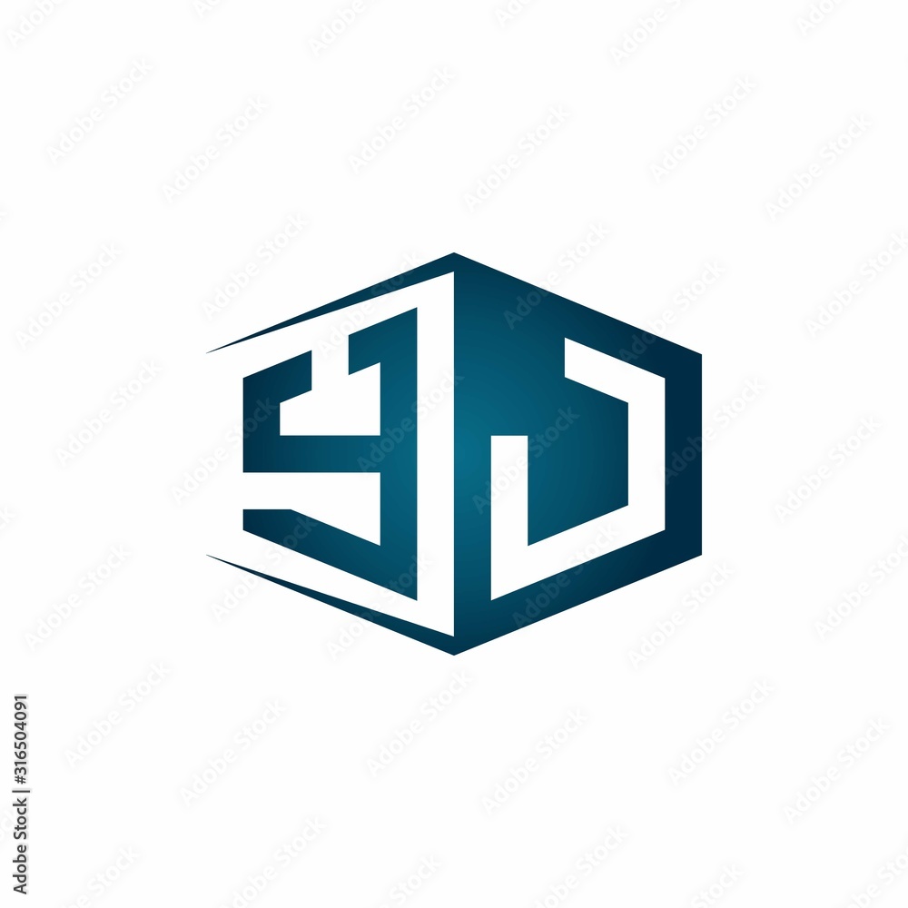 YJ monogram logo with hexagon shape and negative space style ribbon design template Stock Vector ...