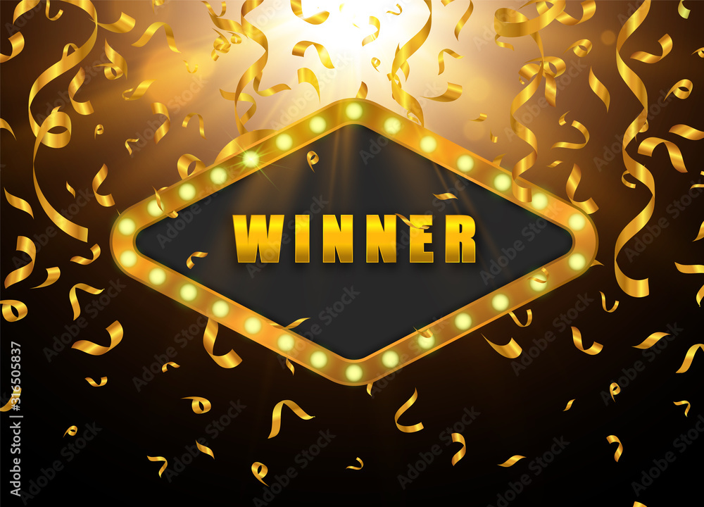 Retro light banner. Vector frame. Winner background with gold glitter ...