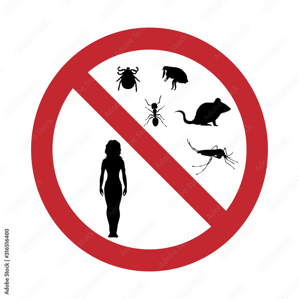 Vector silhouette no insect and pest with person mark on white ...