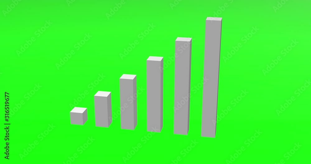 3d model white isometric bars progress on green screen or chroma key ...