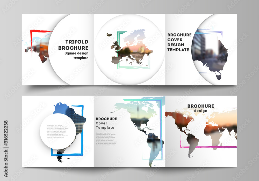 Vector layout of square format cover templates for trifold brochure ...